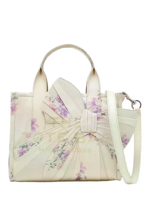 Marc Jacobs Small Tote In Antique Floral Canvas With Oversized Bow - Neutrals