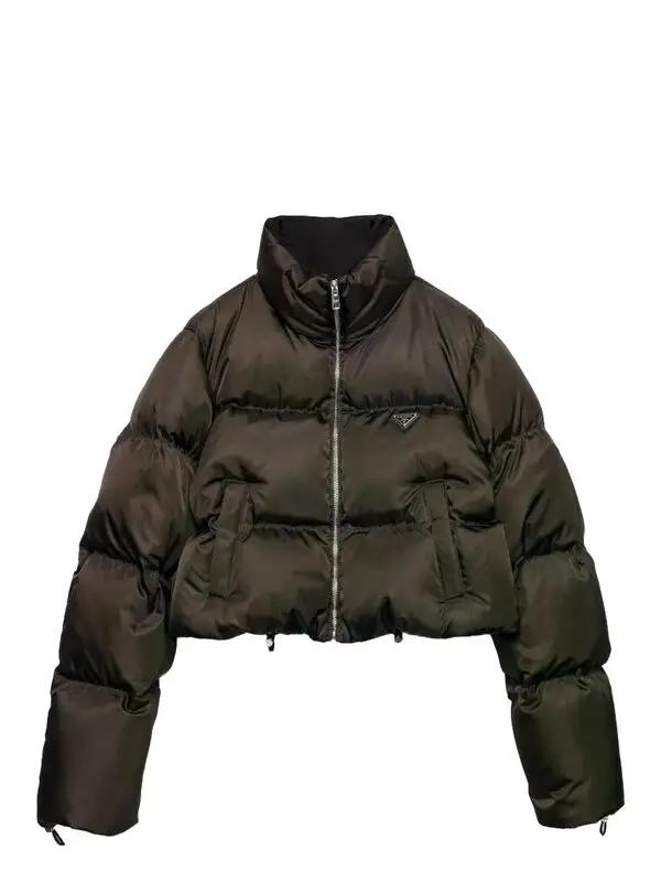 Prada Cropped Re-nylon Down Jacket - Brown