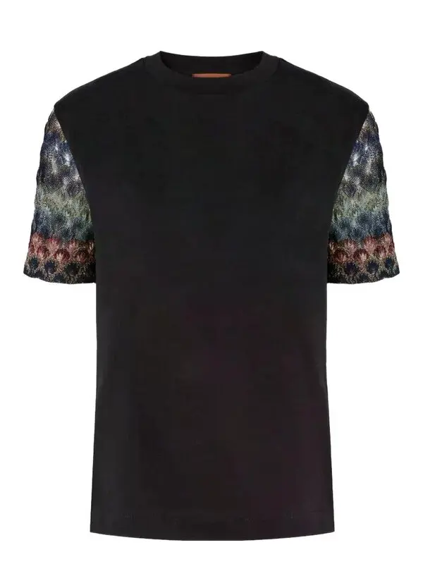 Missoni Cotton Crewneck T-shirt With Chevron Details - Black