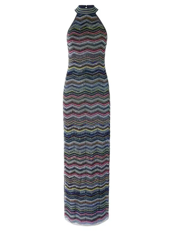 Missoni Long Dress With Halterneck And Sequins - Blue