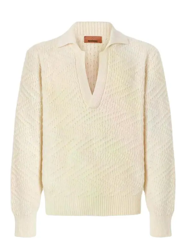 Missoni Long-sleeve Wool And Viscose Zig Zag Polo Shirt - Neutrals