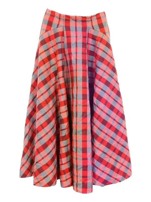 Dior 2010s Checked Wool Midi Skirt - Red