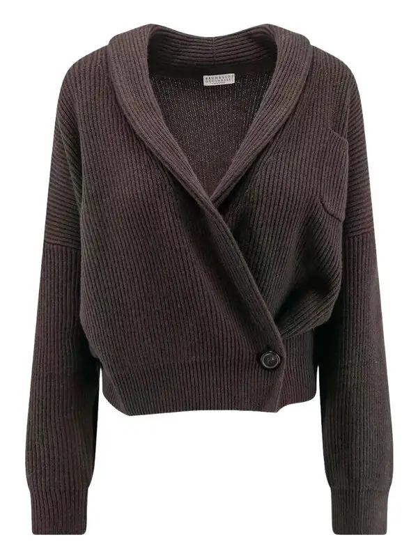 Brunello Cucinelli Cashmere Ribbed-knit Shawl-collar Cardigan - Brown