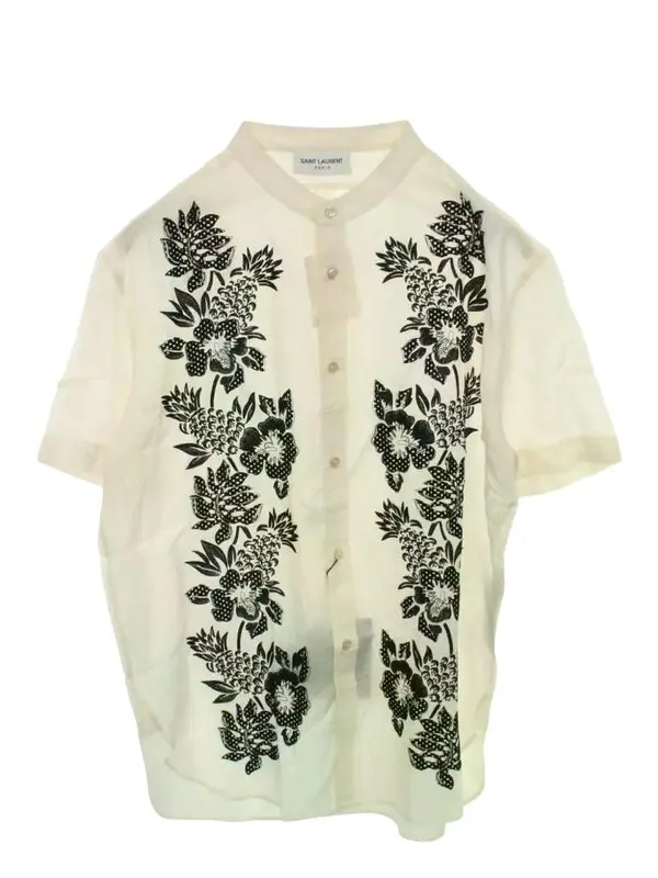 Saint Laurent Flower-embroidered Short-sleeve Shirt - Neutrals