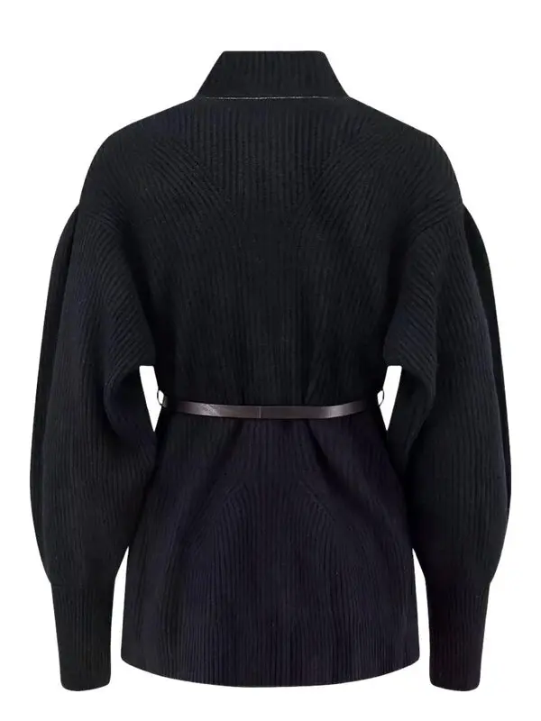 Brunello Cucinelli Belted Ribbed-knit Cardigan - Black