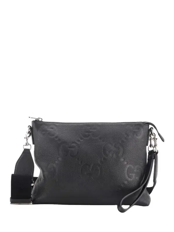 Gucci Jumbo Gg Embossed Leather Medium Messenger Bag Clutch - Black