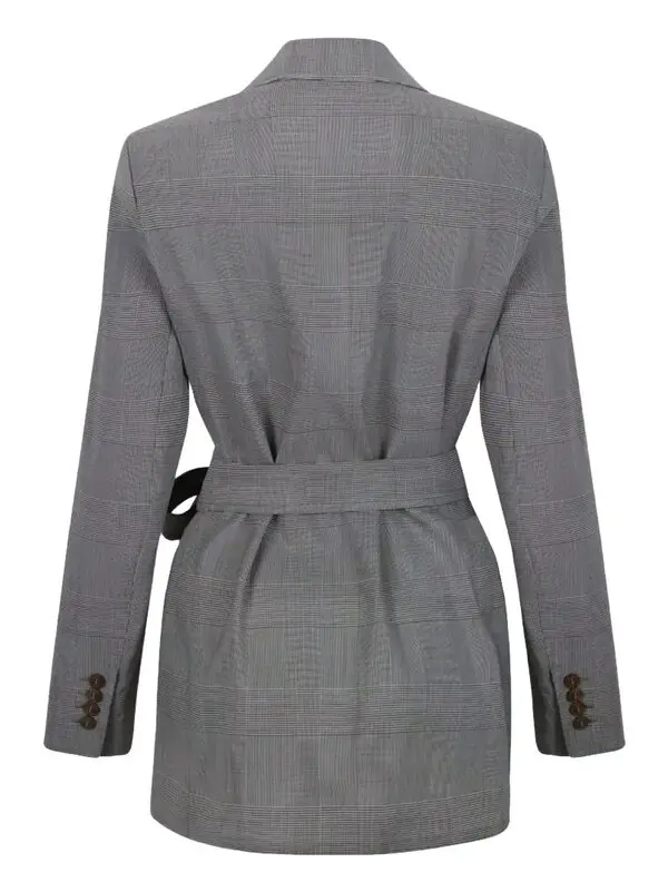 Max Mara Check-pattern Belted Jacket - Grey
