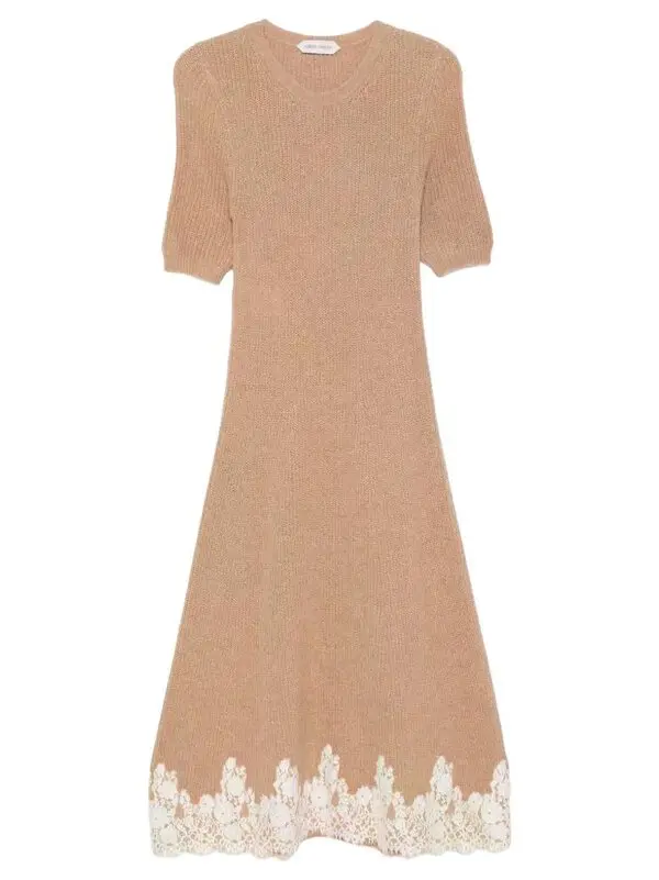 Alberta Ferretti Lace-trim Knitted Dress - Neutrals