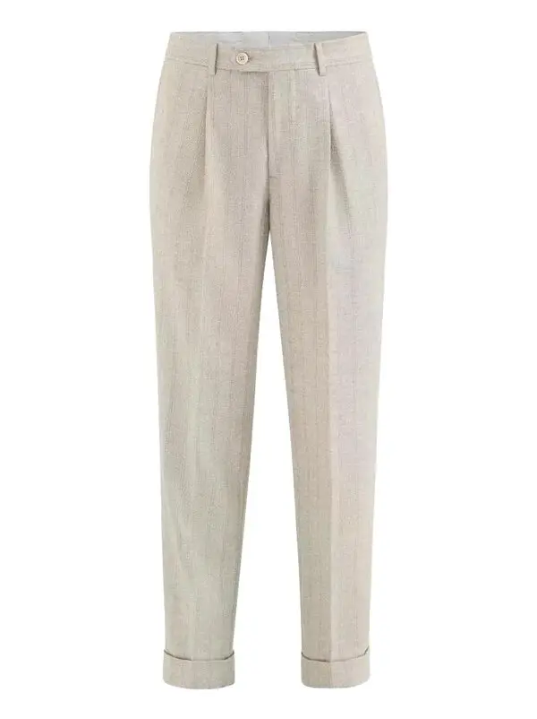 Brunello Cucinelli Pinstripe Pleated Trousers - Neutrals