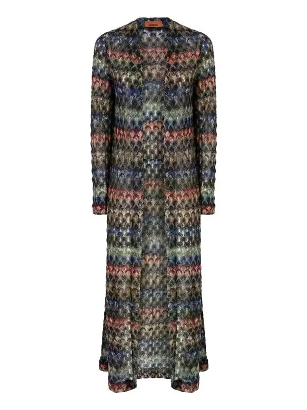 Missoni Long Viscose Lamé Cardigan With Lace Motif - Blue