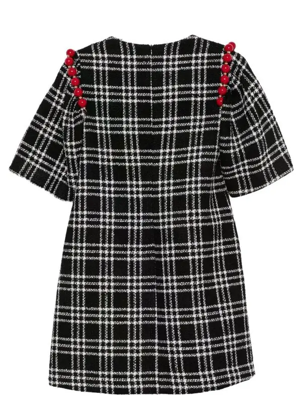 ALESSANDRO ENRIQUEZ Bead-embellished Checked Mini Dress - Black