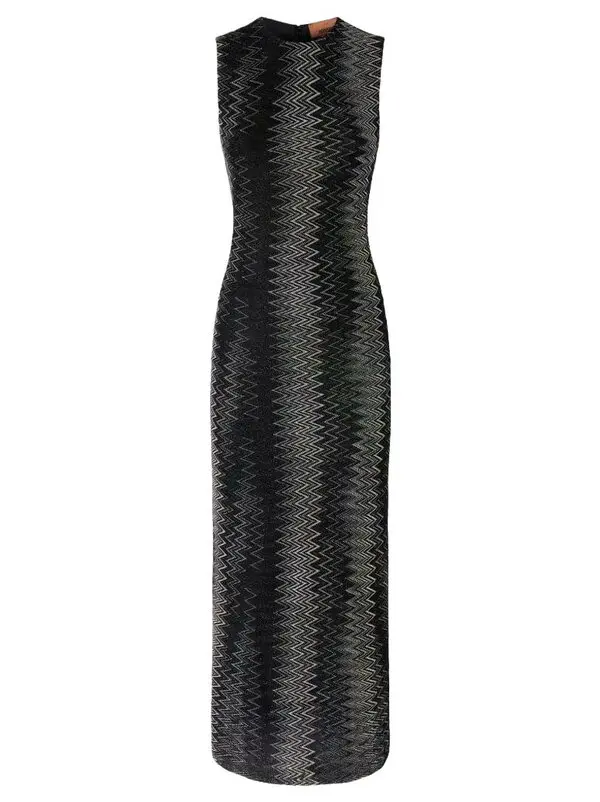 Missoni Flared Midi Dress In Viscose Lamé Chevron - Black