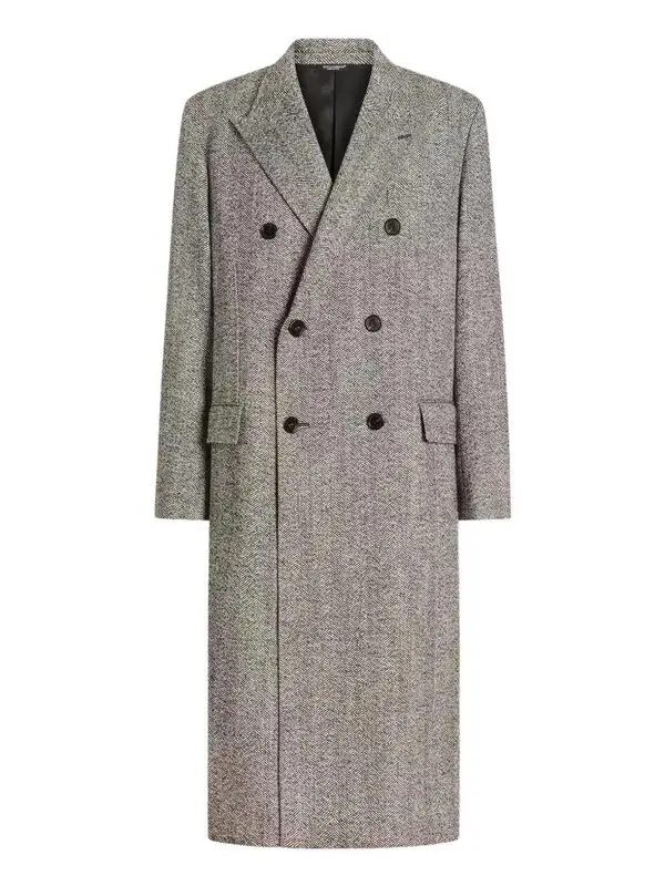 Dolce & Gabbana Double-breasted Herringbone Wool Coat - Grey