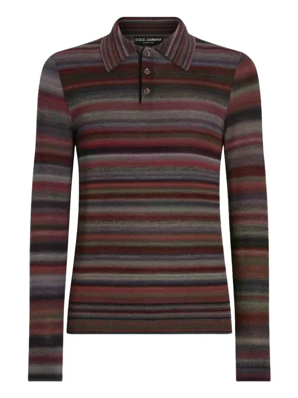 Dolce & Gabbana Striped Wool Polo Shirt - Grey