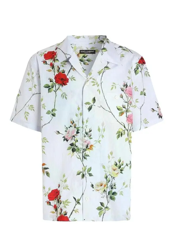 Dolce & Gabbana Rose-print Poplin Hawaii Shirt - Blue