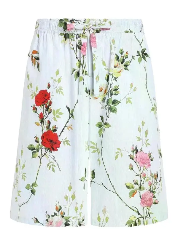 Dolce & Gabbana Rose-print Poplin Bermuda Shorts - Blue