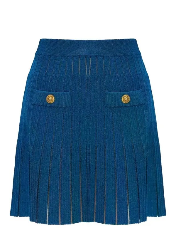 Balmain Button-detail Pleated Skirt - Blue