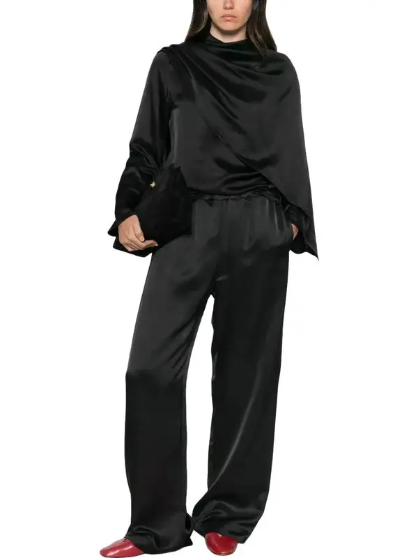 RÓHE Satin Draped-cape Blouse - Black