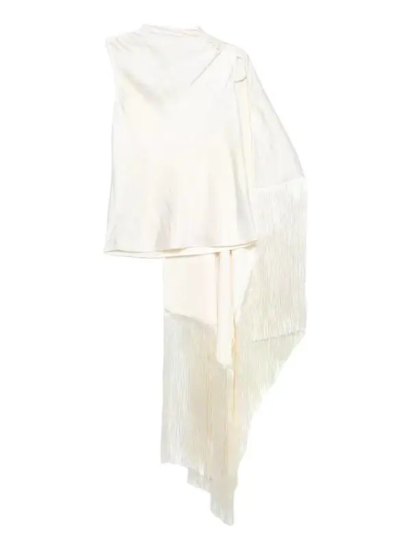 SELF-PORTRAIT Fringe-trim Asymmetric-panel Top - Neutrals