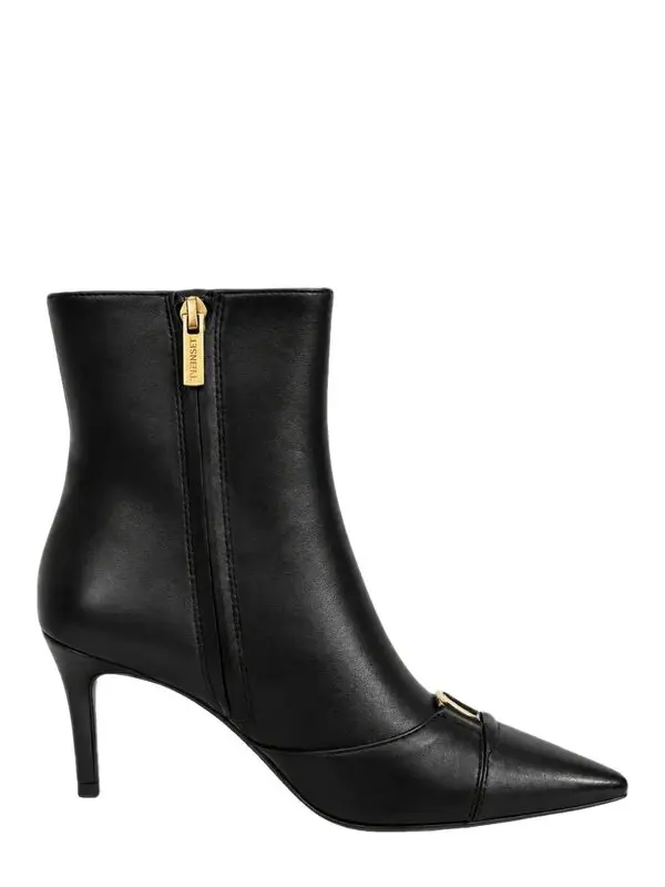 TWINSET Leather Ankle Boots With Logo - Black