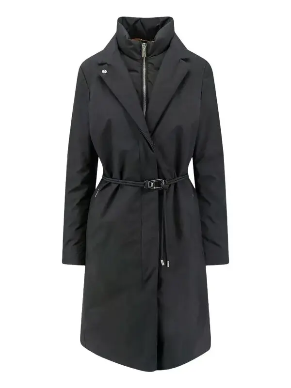 MOORER Belted Layered-design Coat - Black