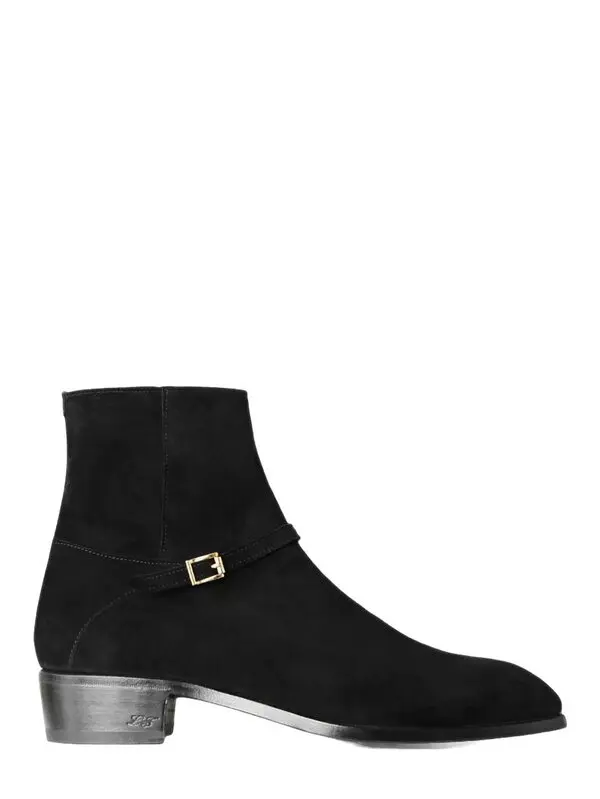 LIDFORT Buckle-strap Suede Ankle Boots - Black