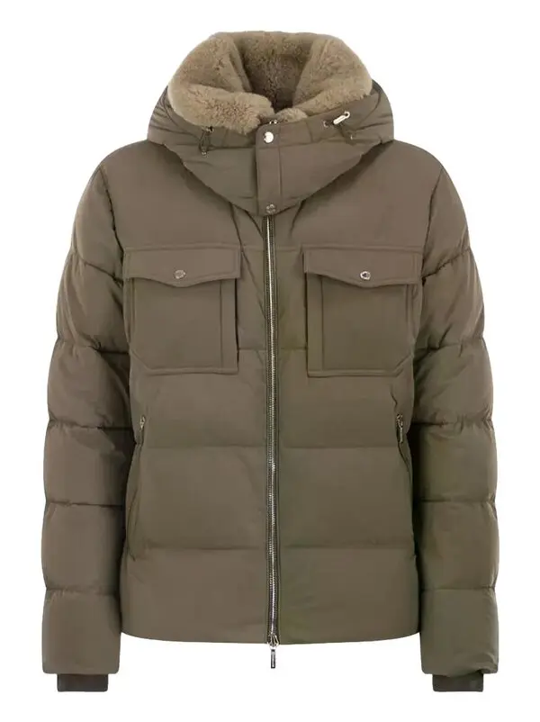 MOORER Shearling-collar Hooded Puffer Jacket - Brown
