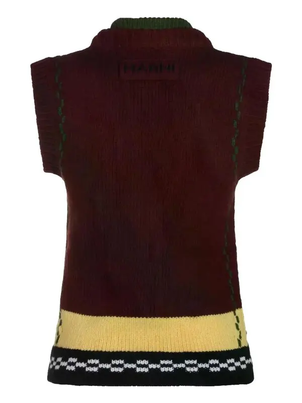 Marni Intarsia-knit V-neck Sweater Vest - Red