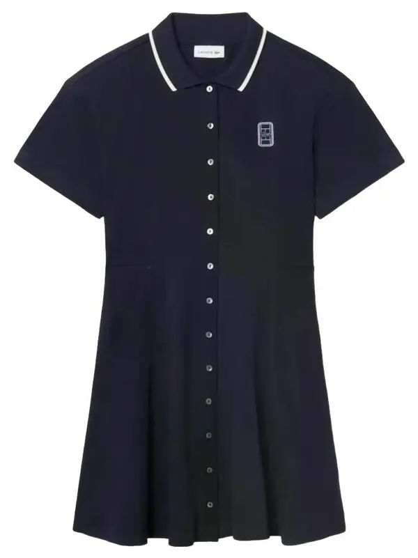 Lacoste Flared Badge-accent Petit-pique Dress - Blue