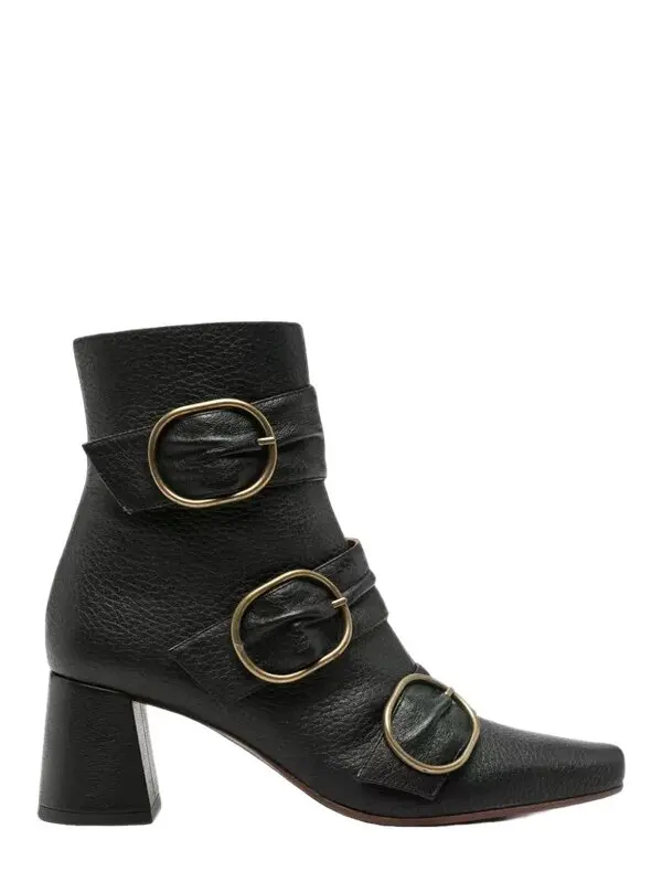 Chie Mihara Triple Buckle-strap Ankle Boots - Black