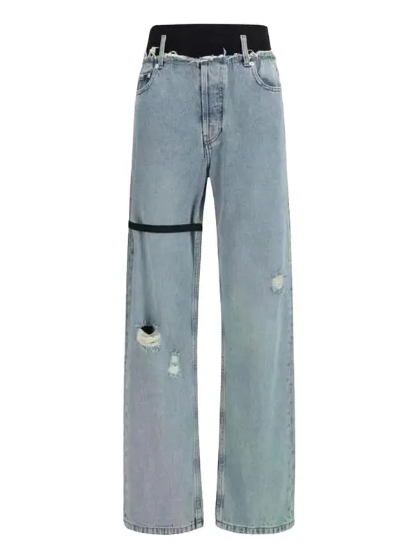 ALAINPAUL Distressed Elasticated-waist Jeans - Blue