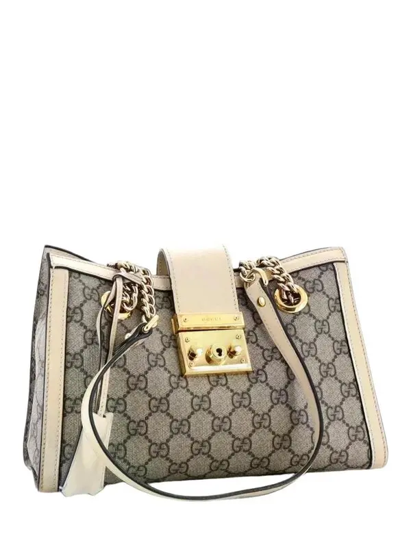 Gucci Padlock Chain Tote Gg Coated Canvas With Leather Small Shoulder Bag - Neutrals