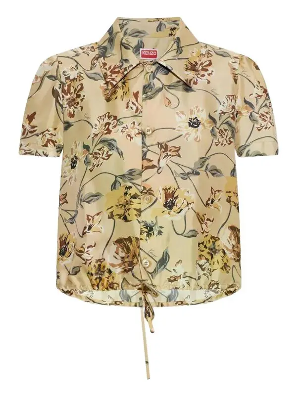 Kenzo Floral-motif Silk Shirt - Neutrals