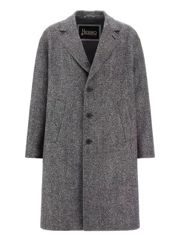 Herno Virgin-wool Herringbone Coat - Grey