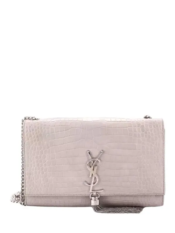 Saint Laurent Classic Monogram Tassel Crocodile Embossed Leather Medium Crossbody Bag - Grey