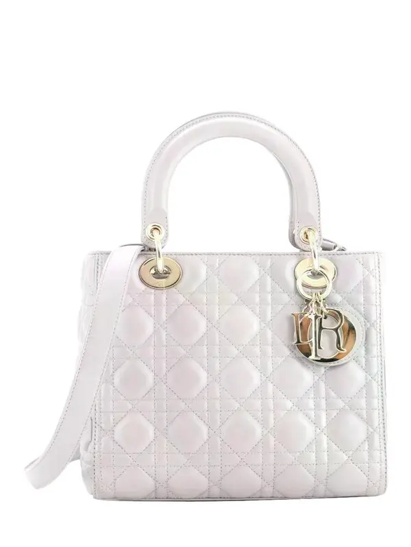 Dior Cannage Quilt Metallic Leather Medium Satchel - Silver