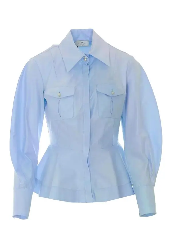 Elisabetta Franchi Faux-pearl Embellished Peplum Shirt - Blue