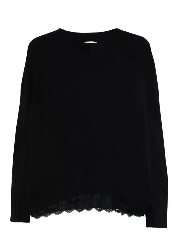 ERMANNO FIRENZE Lace-trimmed Ribbed-sleeve Sweater - Blue