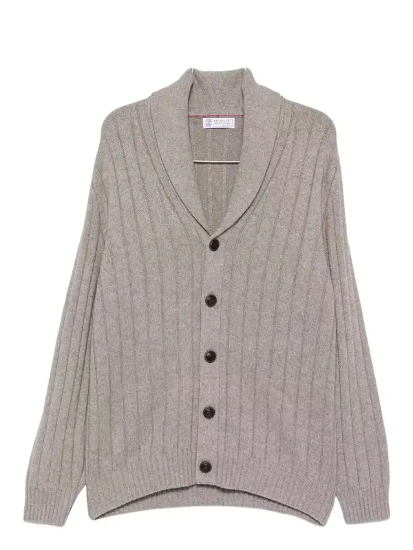 Brunello Cucinelli Ribbed Shawl-collar Cardigan - Grey