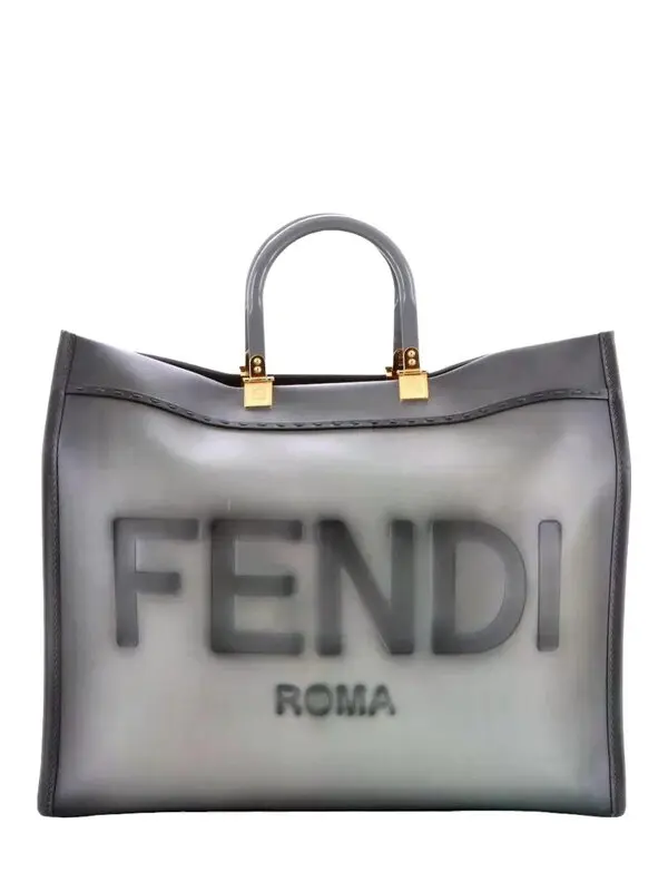 Fendi Sunshine Shopper Leather Large Tote Bag - Grey