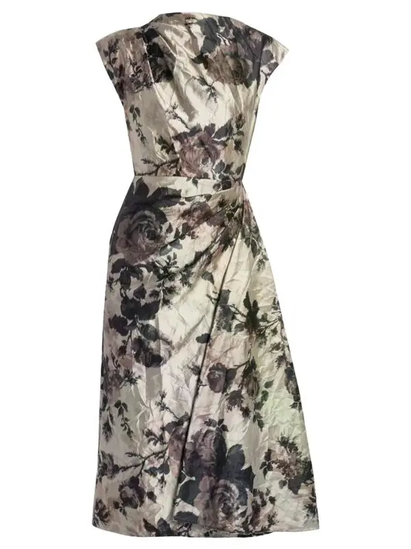 Erdem Floral-print Draped Midi Dress - Neutrals