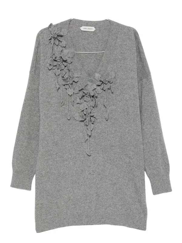 Alberta Ferretti Floral-appliqué V-neck Sweater - Grey