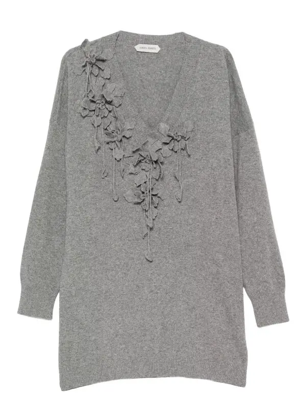 Alberta Ferretti Floral-appliqué V-neck Sweater - Grey