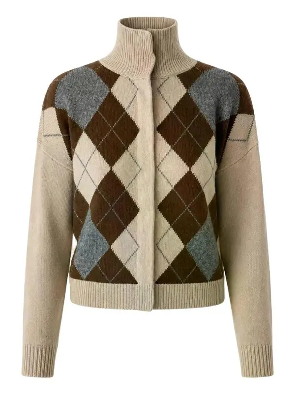 Max Mara Argyle-knit Turtleneck Cardigan - Neutrals