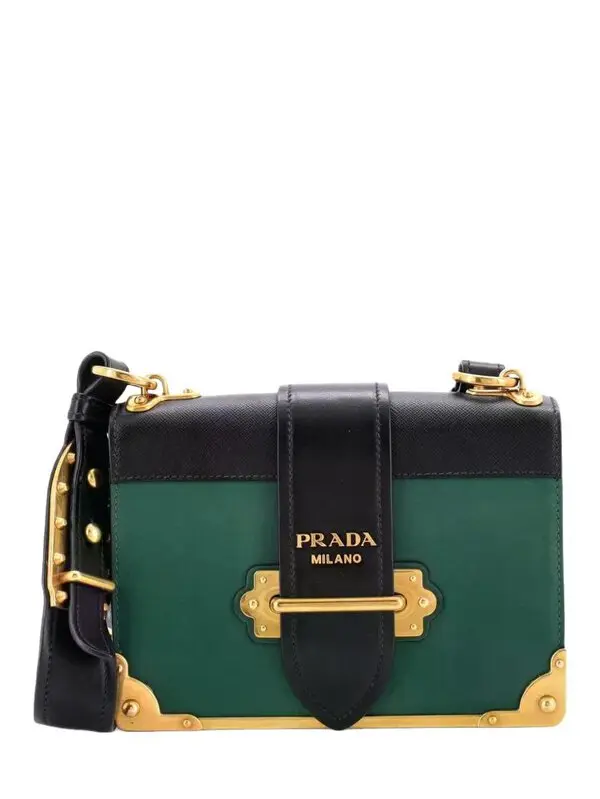 Prada Cahier Leather And Saffiano Leather Small Crossbody Bag - Green