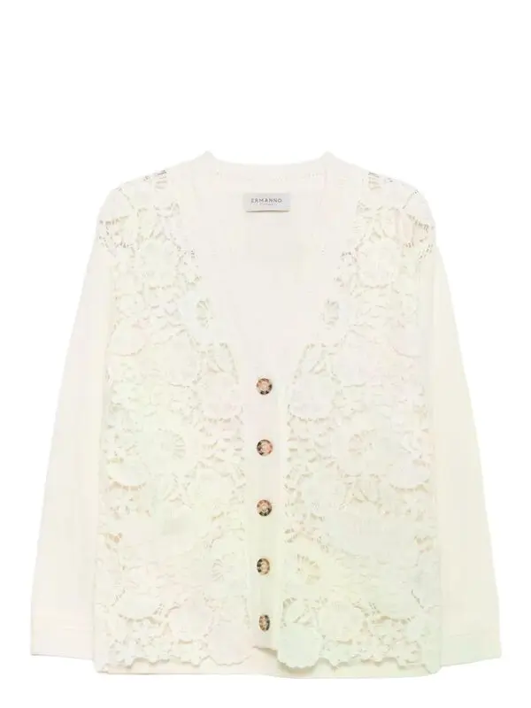 ERMANNO FIRENZE Lace-panelled Cardigan - Neutrals