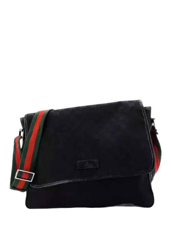 Gucci Web Strap Flap Gg Canvas Messenger Bag - Black