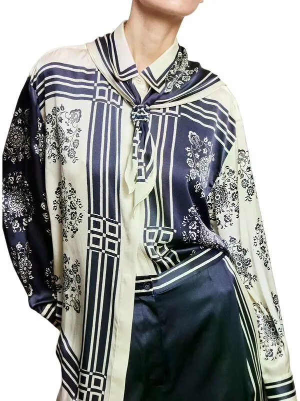 ALEMAIS Banderra Scarf Silk Shirt - Blue