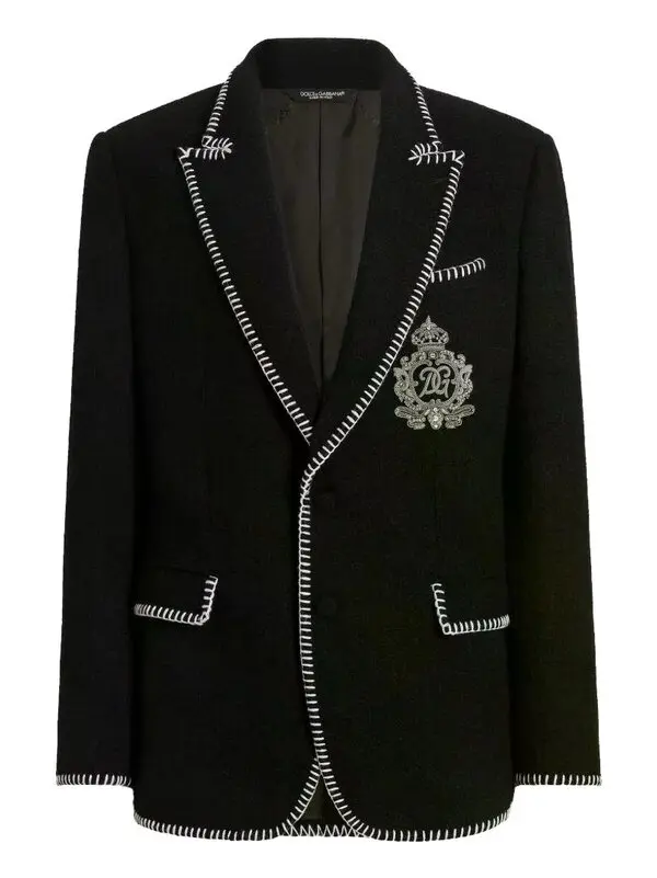 Dolce & Gabbana Tweed Single-breasted Jacket With Embroidery - Black