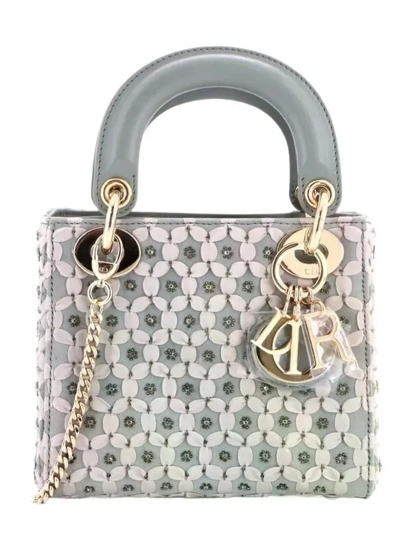 Dior Lady Chain Bag Embellished Satin Mini Satchel - Grey